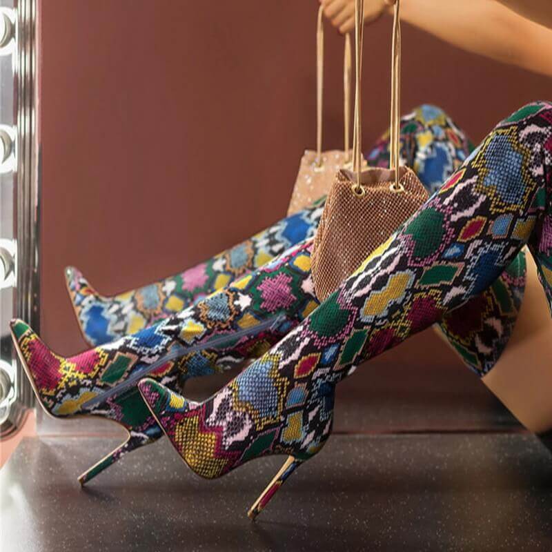 Snake Print Boots Psychedelic | Snake Fashion™