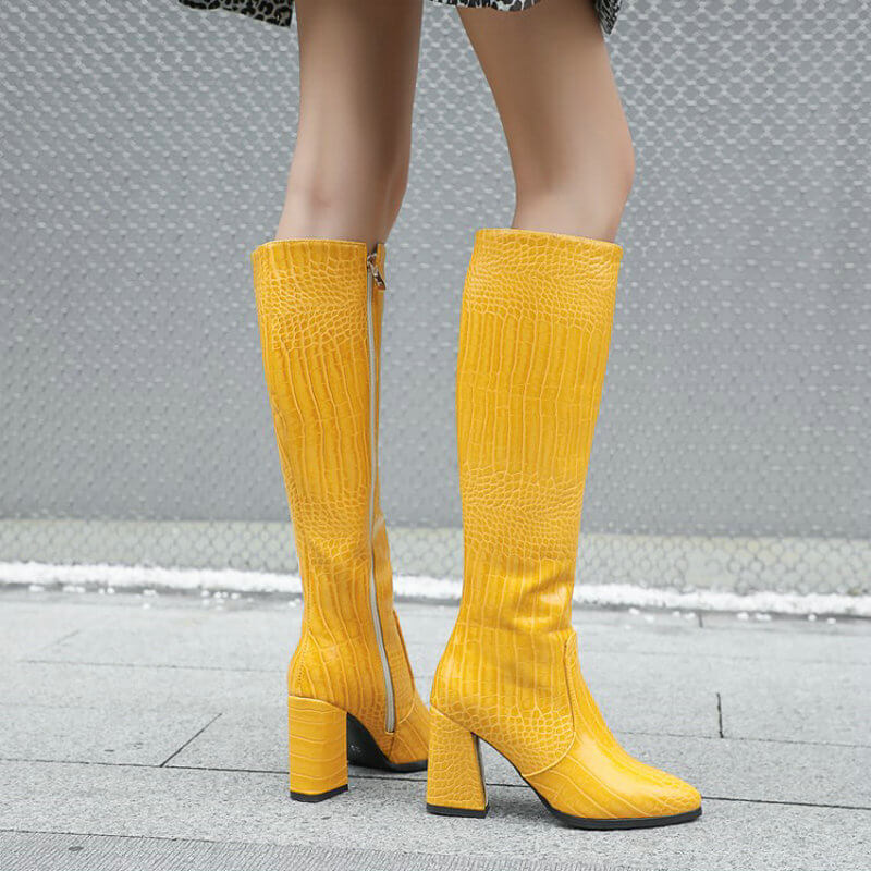 Yellow Snake Print Boots | Snake Fashion™